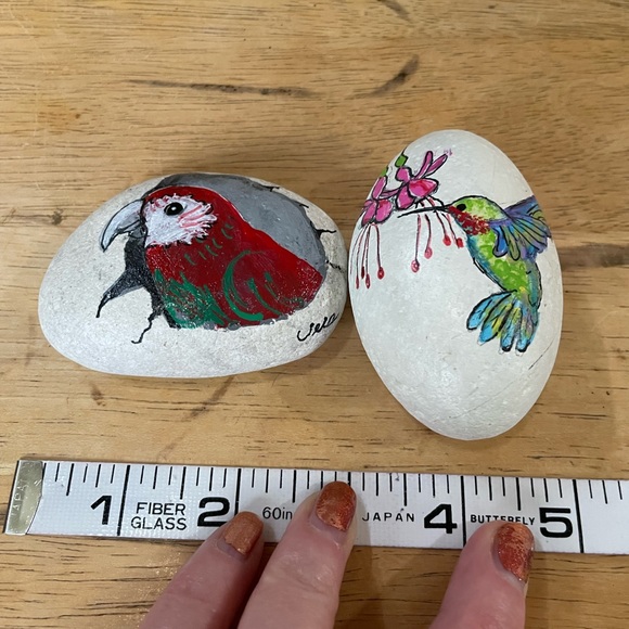 Hand Crafted | Accents | Hand Crafted Painted Green Hummingbird Rock ...